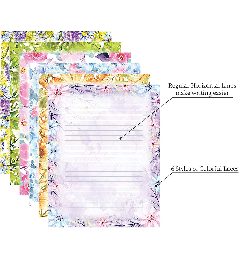 Flora Stationery Set with Lined Letter Writing Paper-48 Sheets + 24 En ...